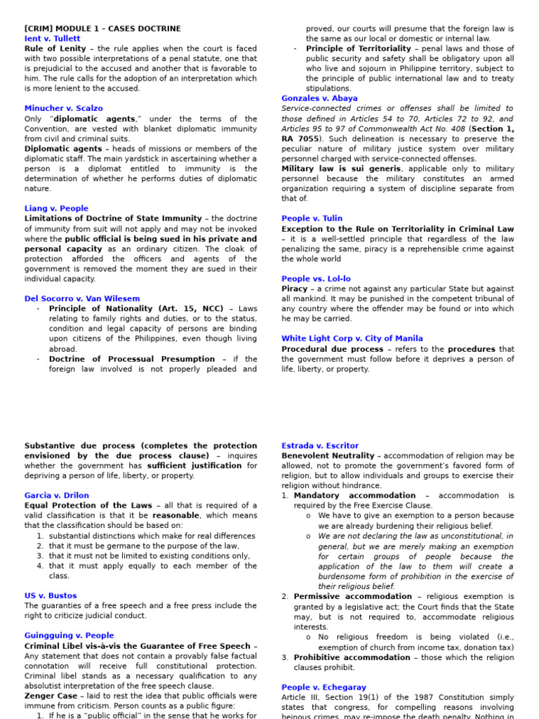 Key Legal Doctrines and Cases Summary | PDF | Ex Post Facto Law ...