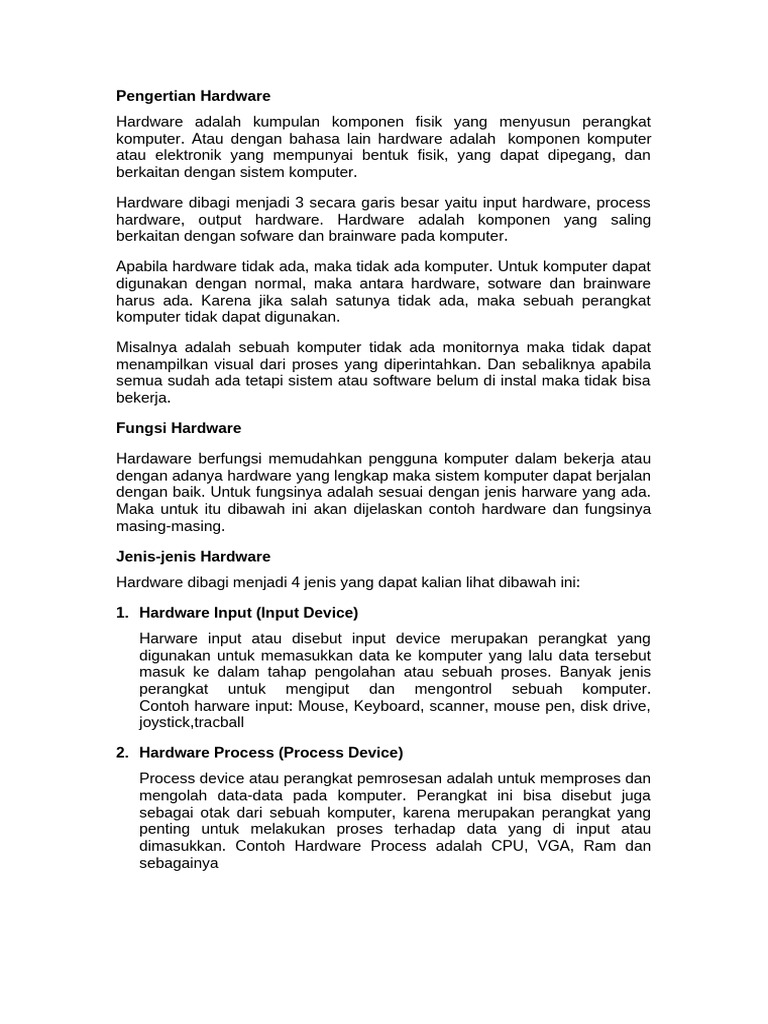 Pengertian dan Jenis-Jenis Hardware Komputer | PDF