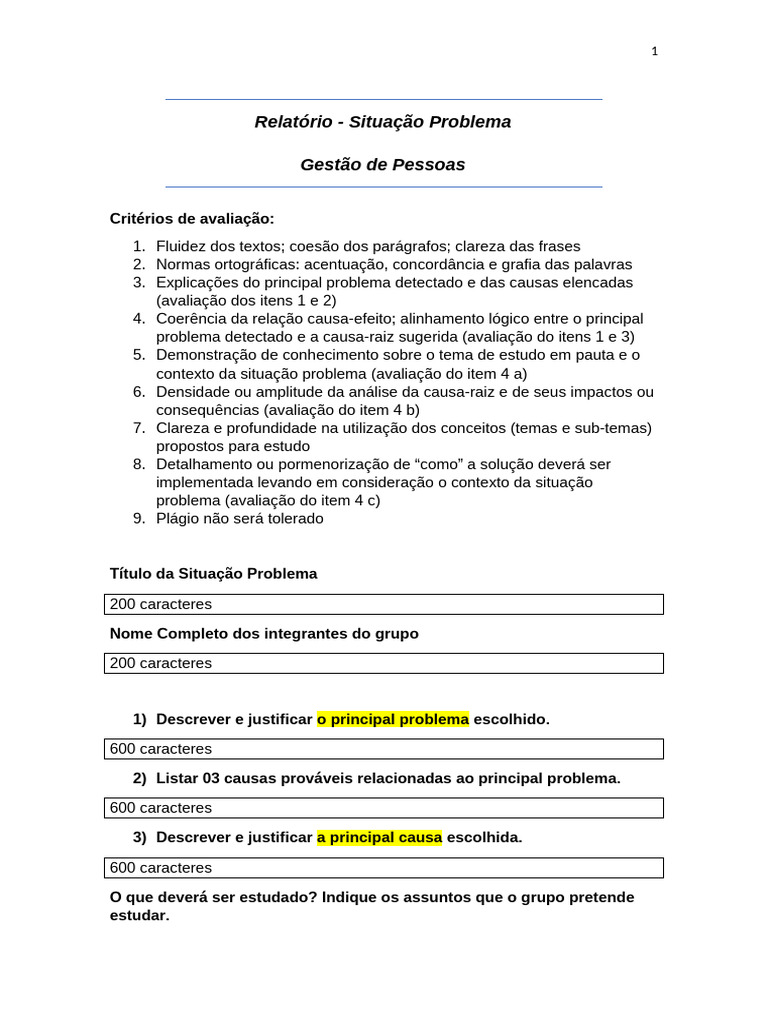 Template Relatório PBL - NOVA VERSÃO - Gestão de Pessoas | PDF