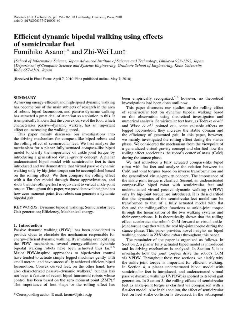 Efficient Dynamic Bipedal Walking Using Effects | PDF | Walking | Bipedalism