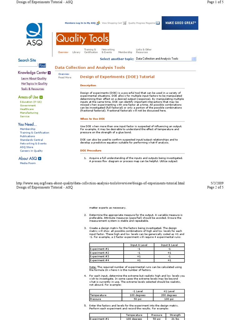 Data Collection and Analysis Tools: Design of Experiments (DOE ...