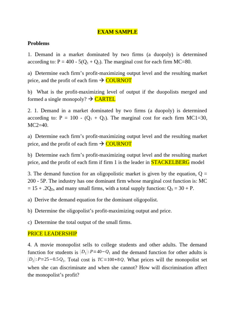 Micro 2 Problem Sample | PDF | Business | Finance & Money Management