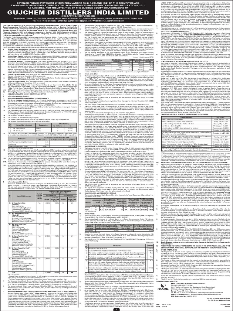 Open Offer for Gujchem Distillers Shares | PDF | Takeover | Stocks