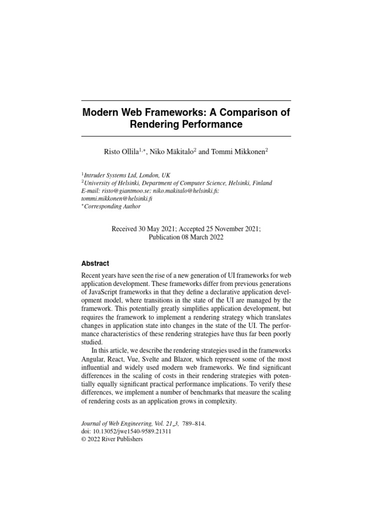Web Framework Rendering Performance Analysis | PDF | Dynamic Html | Document Object Model