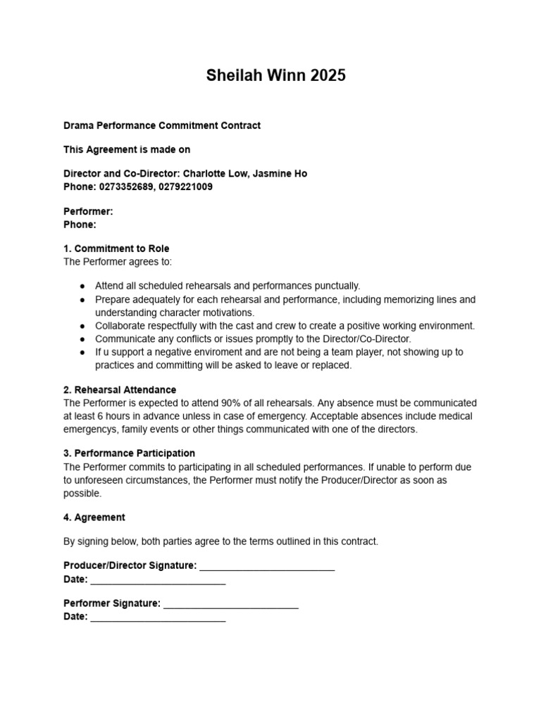 Performer Commitment Contract Template | PDF