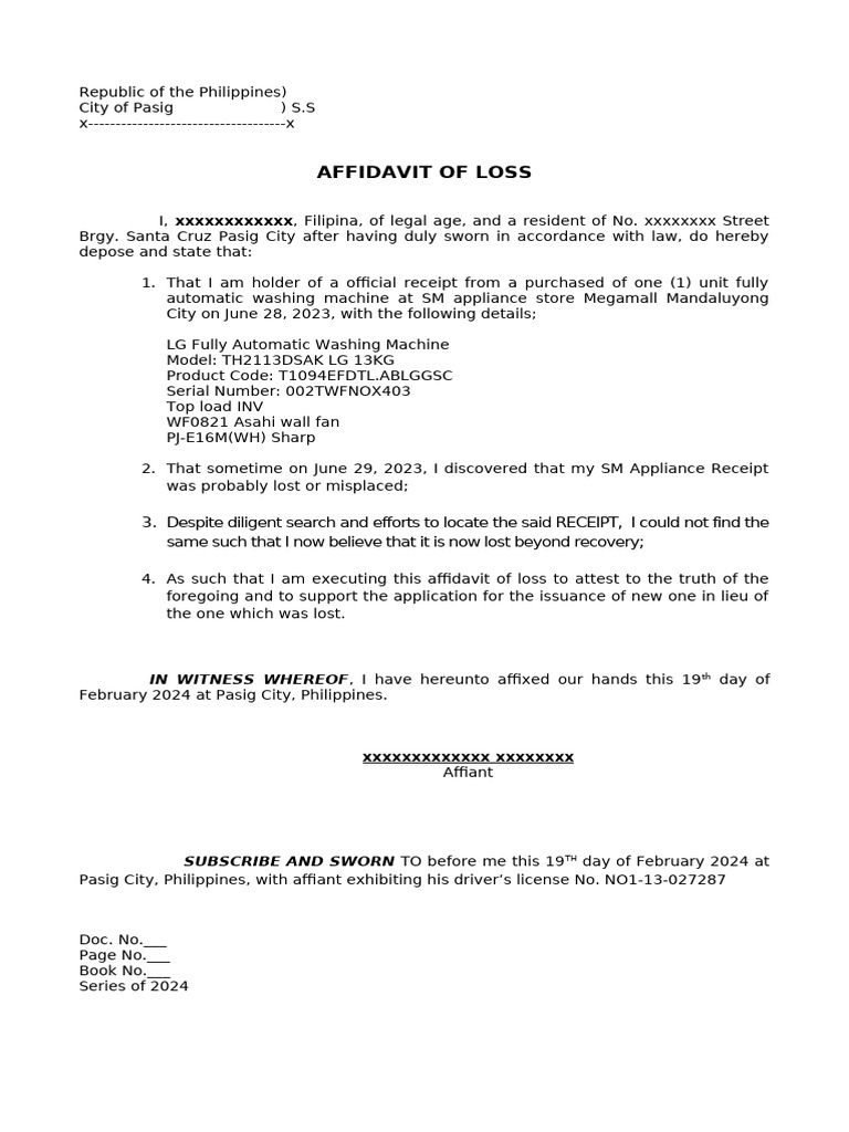 Sample Affidavit of Loss | PDF