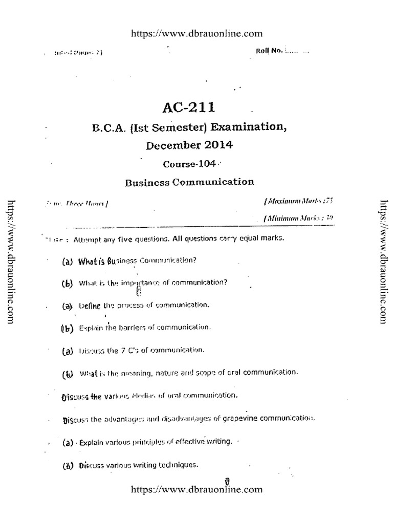 Bca 1 Sem Business Communication Ac 211 Dec 2014 | PDF