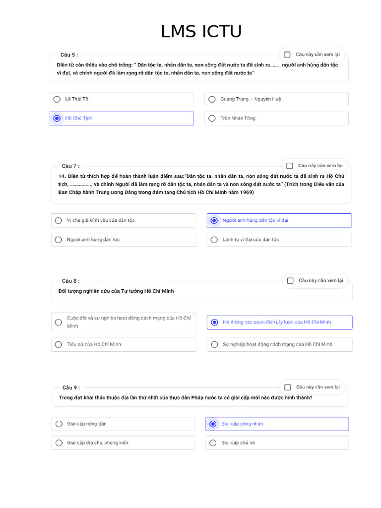 MN - Tư Tưởng HCM - Trắc Nghiệm LMS (ICTU Ảnh) | PDF