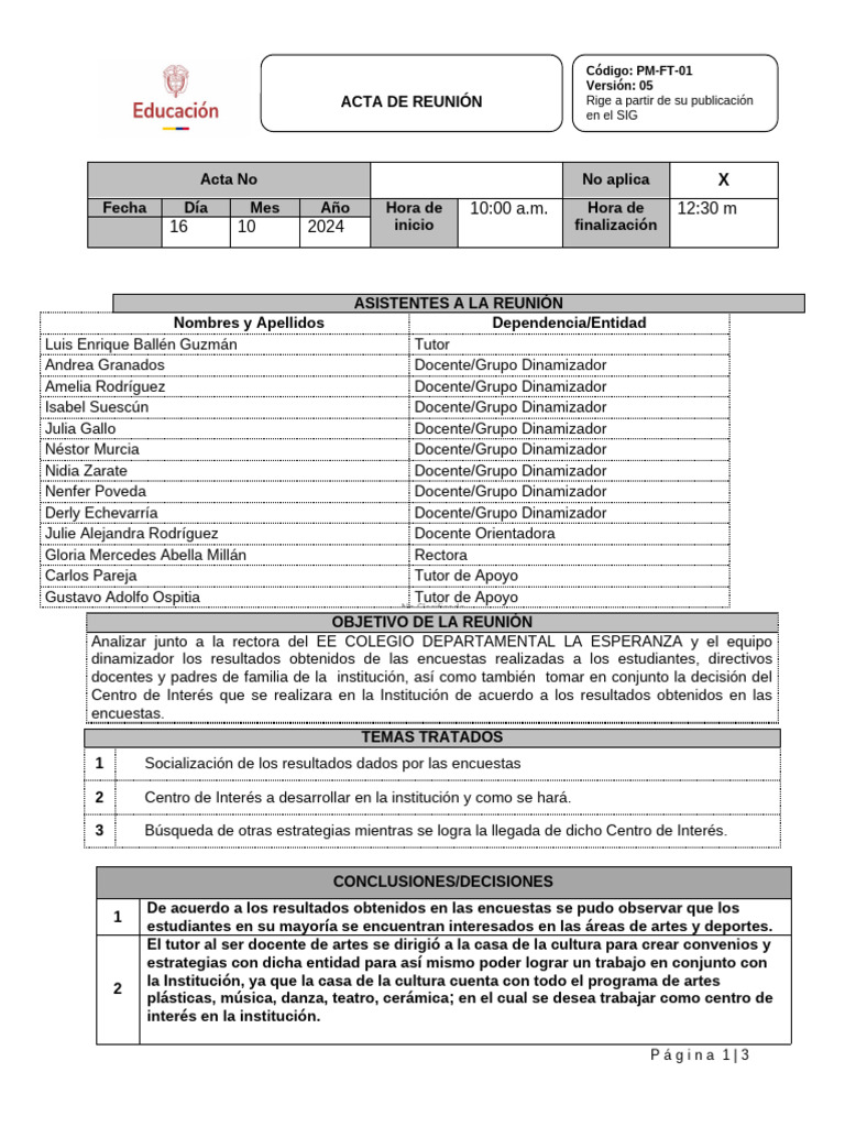 Acta Reunión | PDF