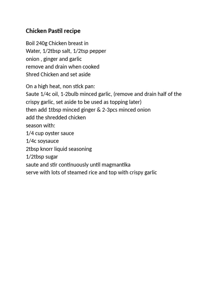 Chicken Pastil Recipe | PDF | Science & Mathematics