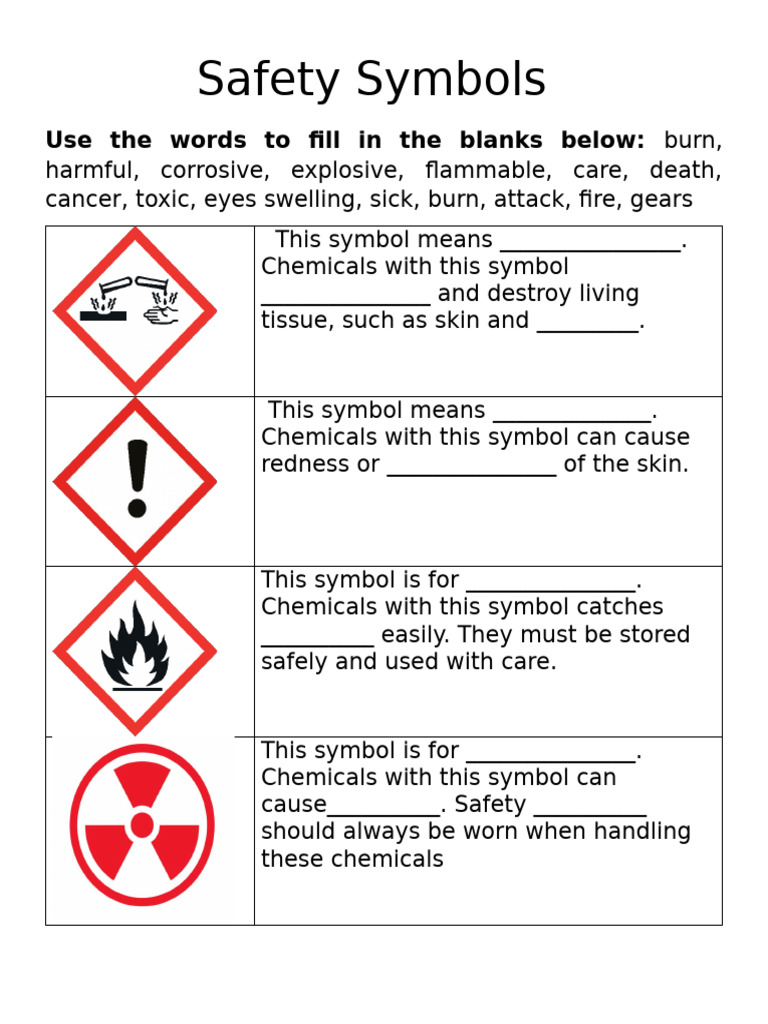 L4 Safety Symbol Worksheet 2 | PDF | Self-Improvement