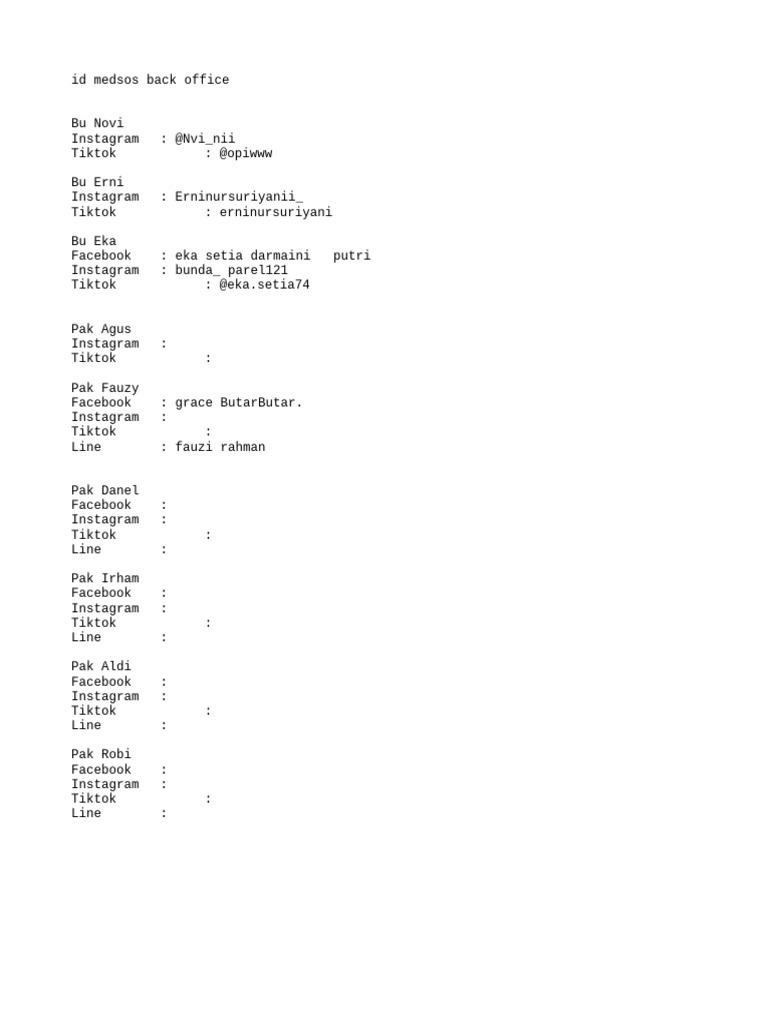 Id Medsos Back Office | PDF