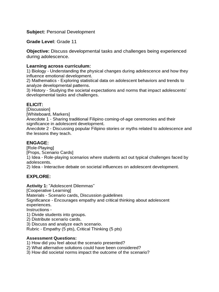 lesson_plan dEVELOPMENTAL STAGE docx | PDF | Adolescence | Learning