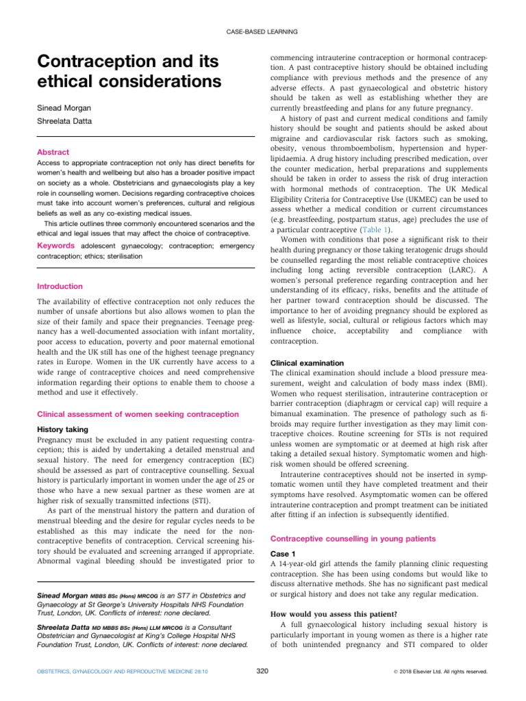 Contraception and Its Ethical Considerations Morgan Datta | PDF | Birth ...