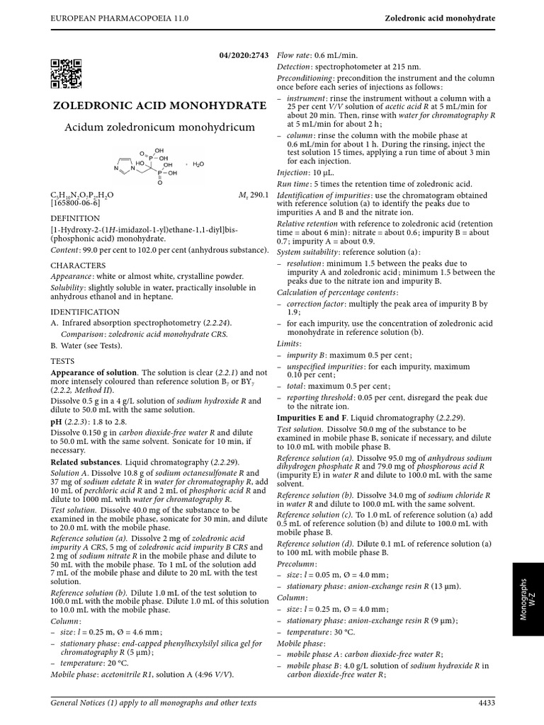 Zoledronic Acid Monohydrate | PDF | Solubility | Chromatography