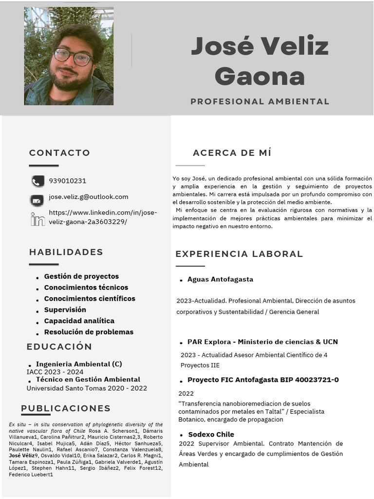 CV Jose - Veliz.gaona | PDF | Entorno natural | Chile