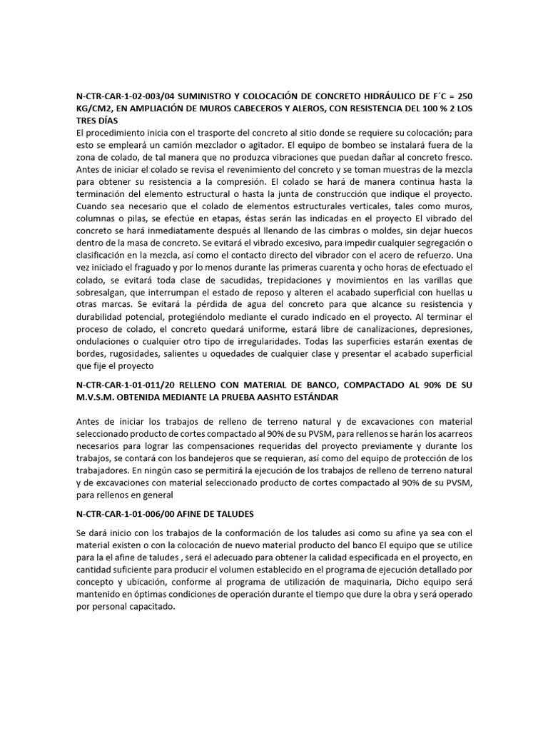 Colocación de Concreto y Relleno Estructural | PDF | Hormigón