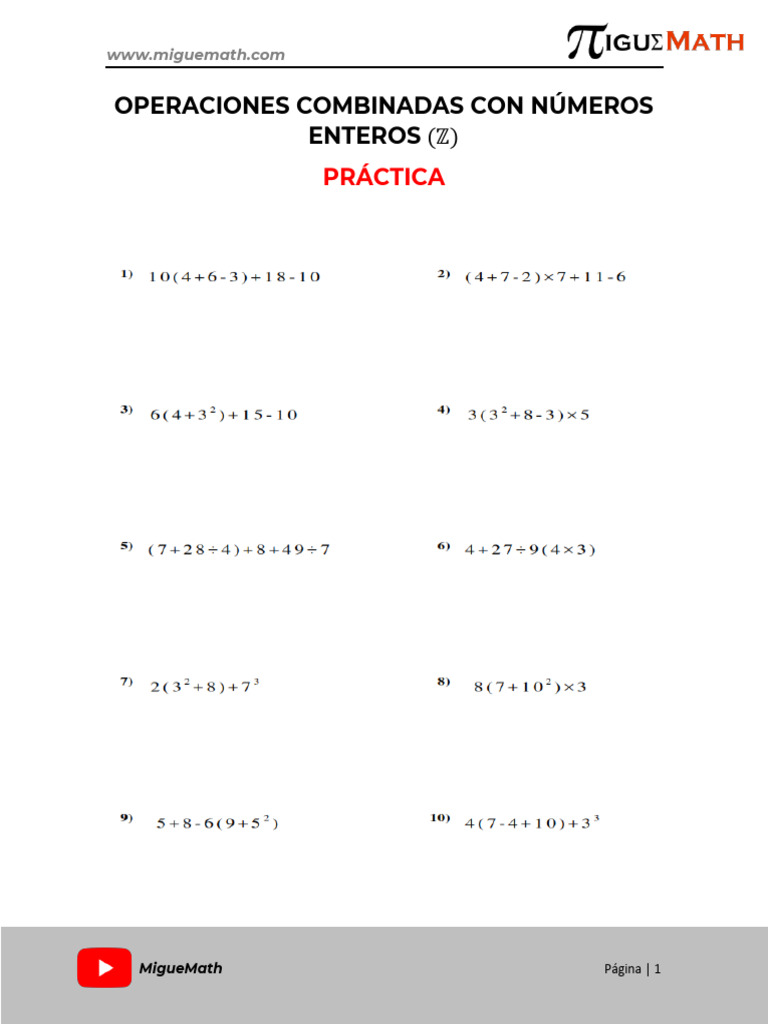 Operaciones Combinadas Con Numeros Enteros Practica Problemas Desarrollados 2 | PDF | Computadoras