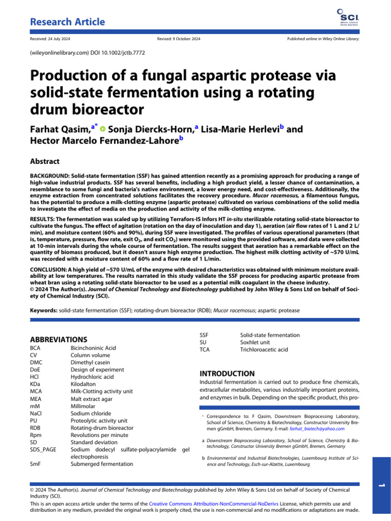 Production of A Fungal Aspartic Protease Via Solid | PDF | Enzyme Assay | Chemistry
