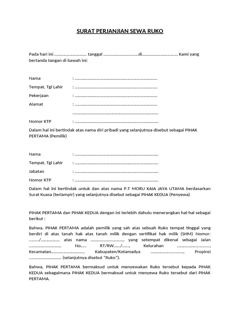 Surat Perjanjian Sewa Ruko | PDF