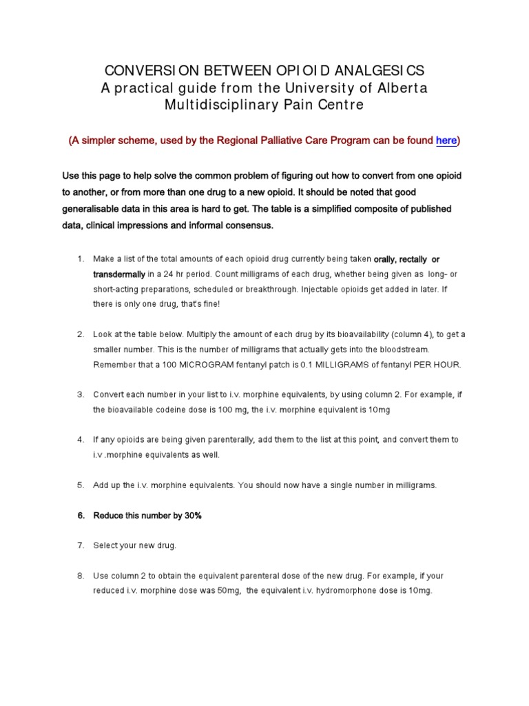 Opioid Conversion Chart | Download Free PDF | Morphine | Oxycodone