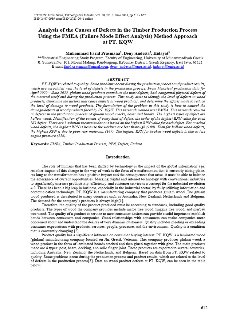 Analysis of The Causes of Defects in The Timber Production Process ...