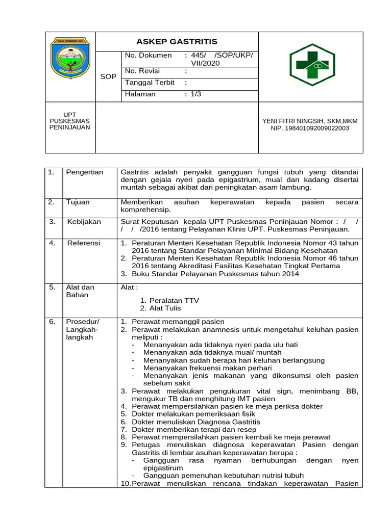 Sop Askep Gastritis | PDF | Kesehatan Holistik | Sains & Matematika
