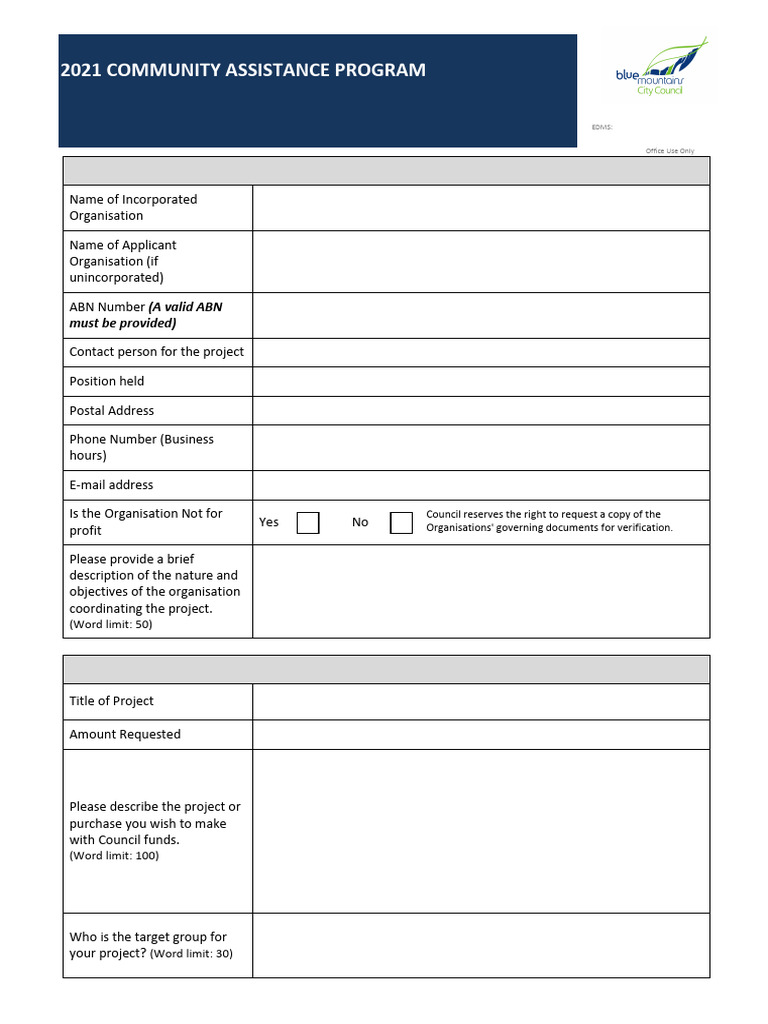 Community Assistance Program Application Form 2021 | PDF