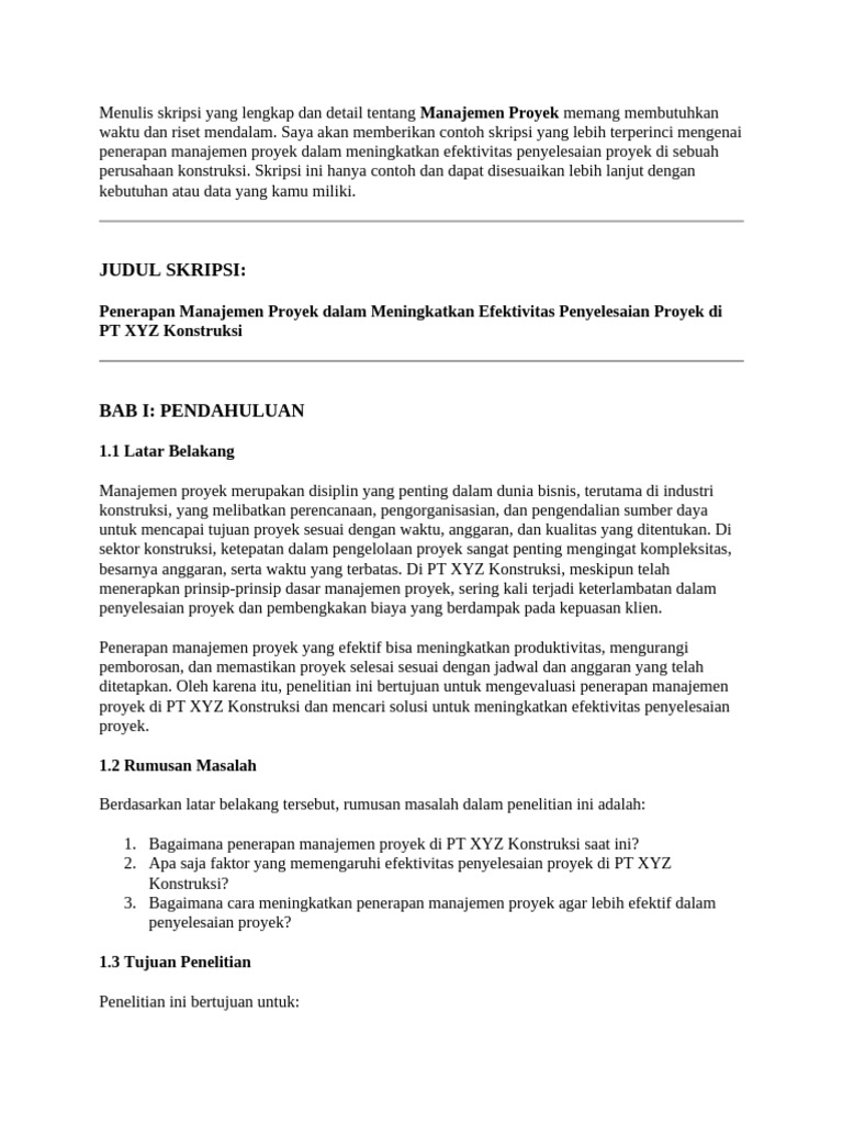 Menulis Skripsi Yang Lengkap Dan Detail Tentang Manajemen Proyek Memang Membutuhkan Waktu Dan ...
