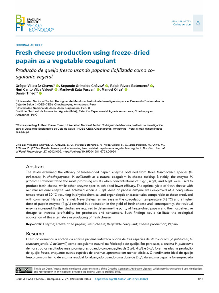 Fresh Cheese Production Using Freeze-Dried Papain | PDF | Cheese