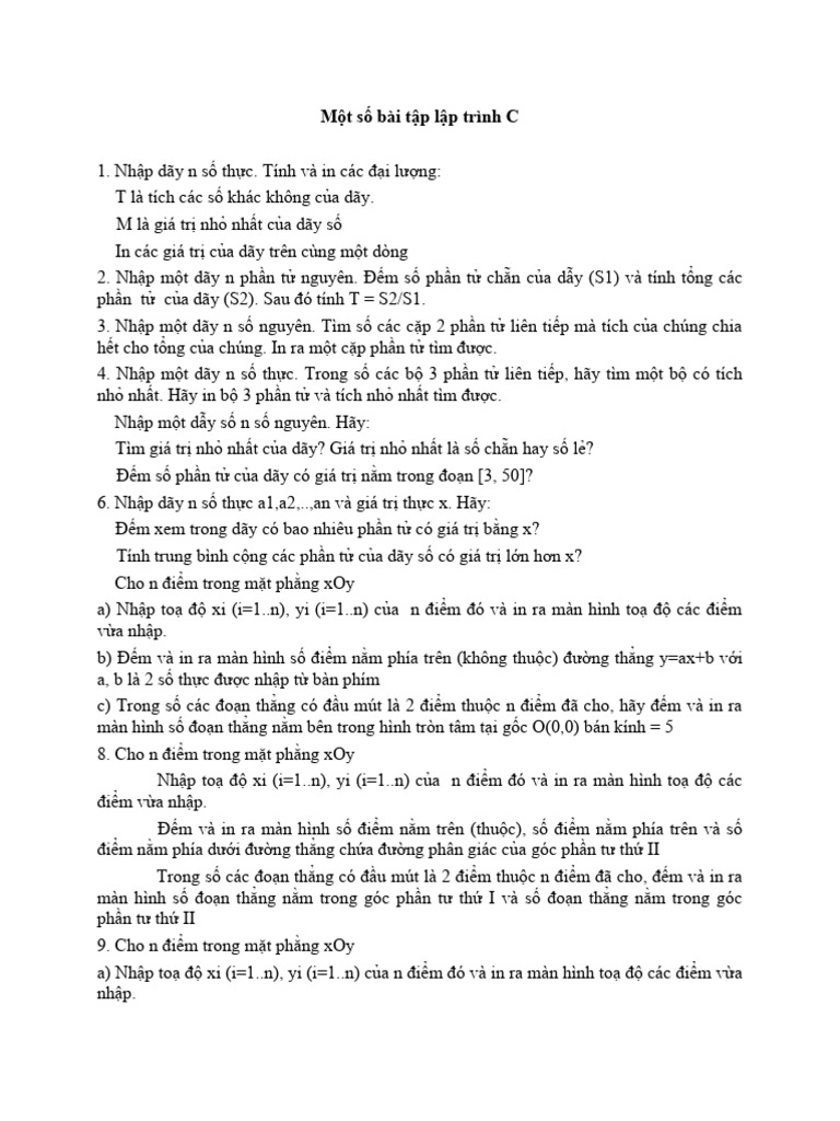 Mot So Bai Tap Lap Trinh C | PDF
