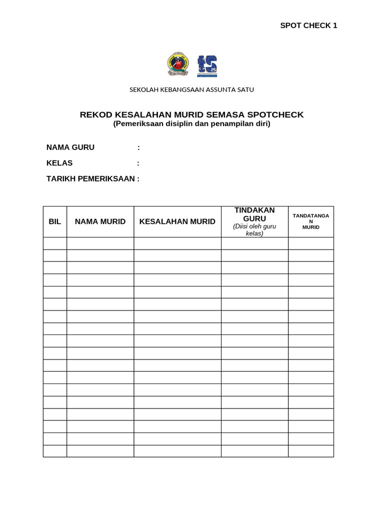 Buku Rekod Spotcheck Dan Disiplin | PDF
