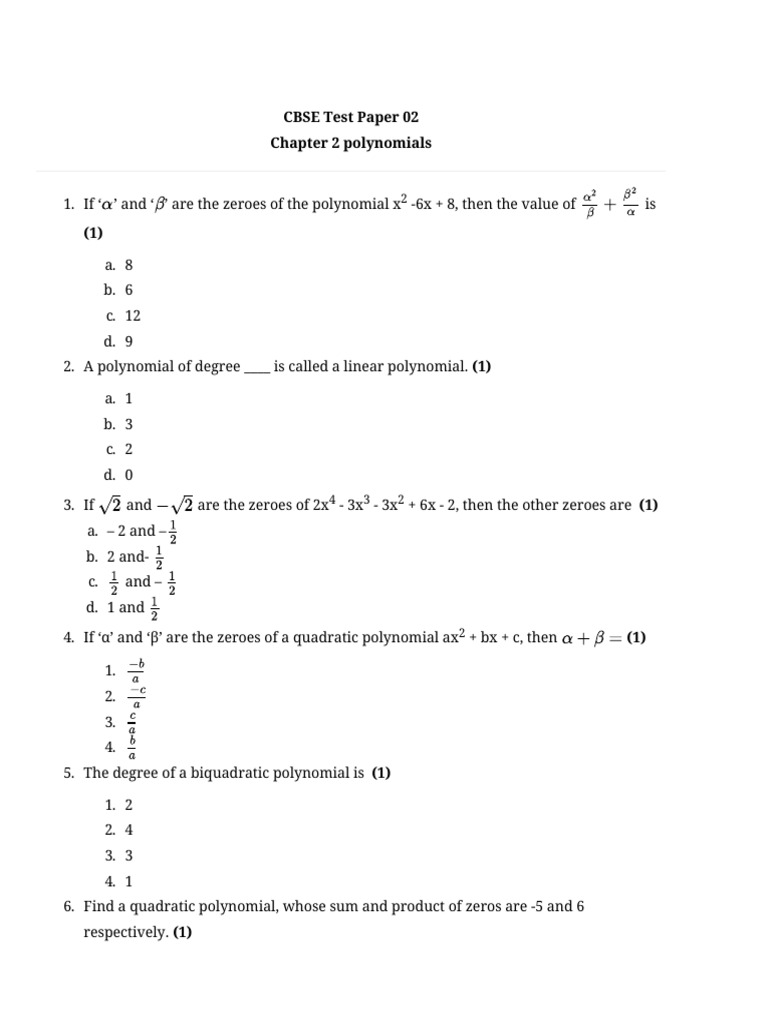 Polynomial Sample Question 2 | PDF | Polynomial | Zero Of A Function
