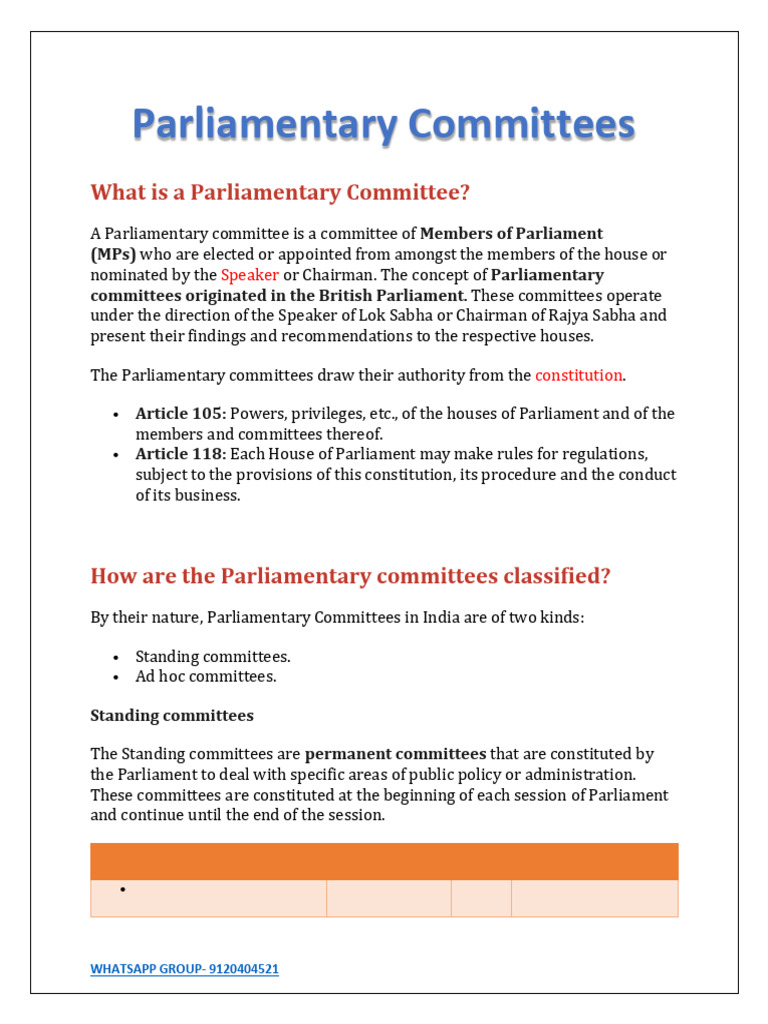 Parliamentary Committees | PDF | Committee | Political Law