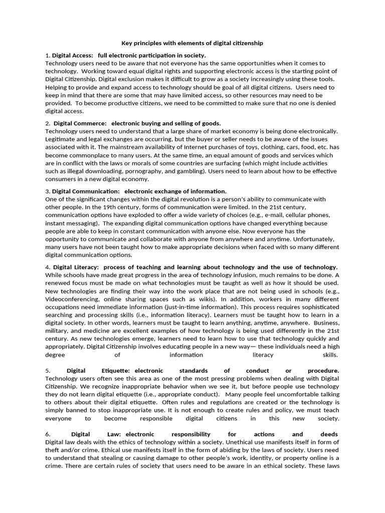 Principles of Digital Citizenship Explained | PDF | Literacy | Learning