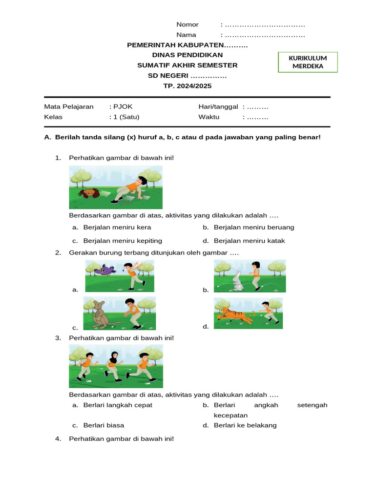 Naskah Soal ASAS Ganjil PJOK Kelas 1 | PDF