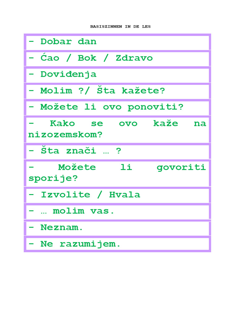 Basiszinnen in de Les - Kroatisch | PDF