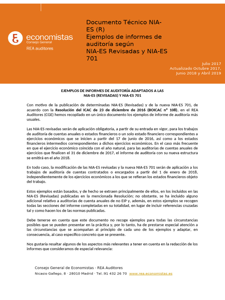 Ejemplos Informes NIA-ES | PDF | Preocupación continua | Auditoría