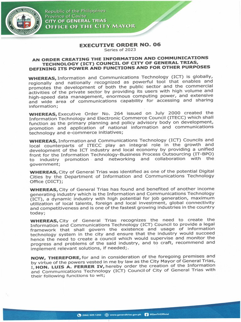 City of General Trias - ICT Council - Executive Order Number 06 Series 2023 | PDF