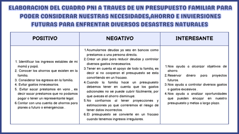 Cuadro Pni | PDF | Presupuesto | Ahorro