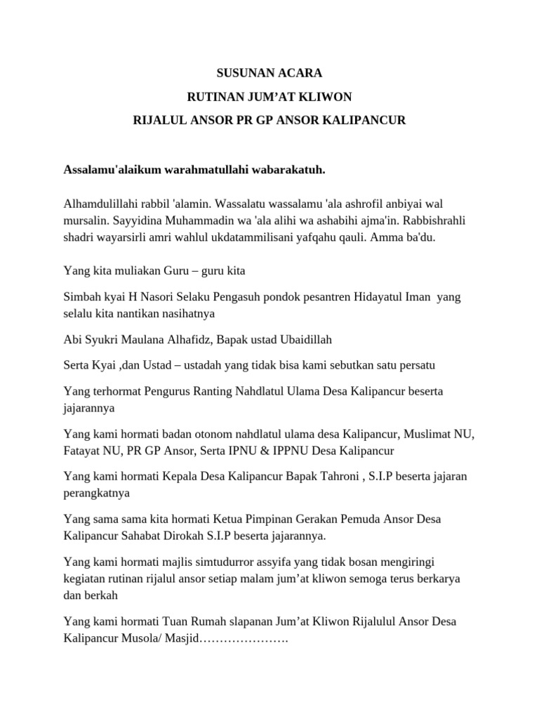 SUSUNAN ACARA RIJALUL ANSOR-1 | PDF