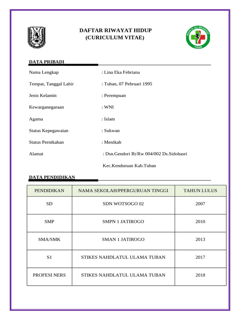 CV Lina Eka Febriana: Profil dan Pengalaman | PDF