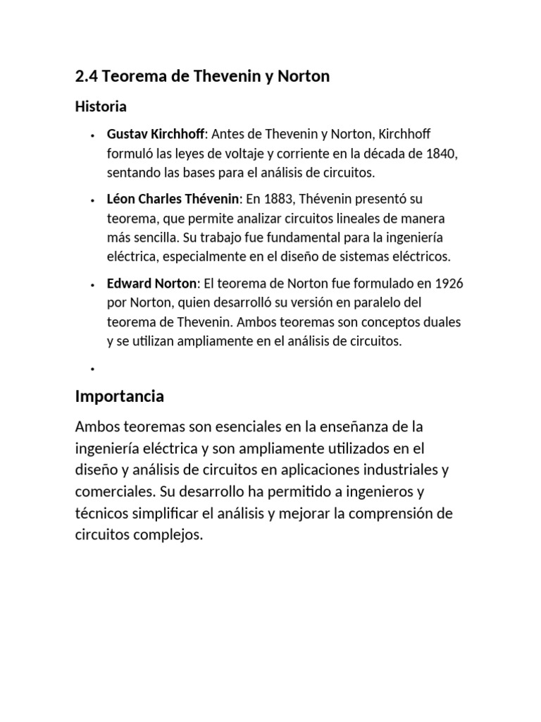 Teoremas de Thevenin y Norton | PDF | Red eléctrica | Análisis de red ...