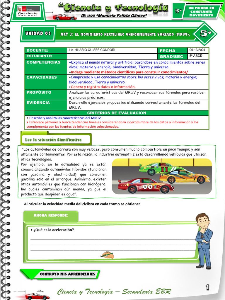 C5º Act Ividad 3 Mruv | PDF | Velocidad | Aceleración
