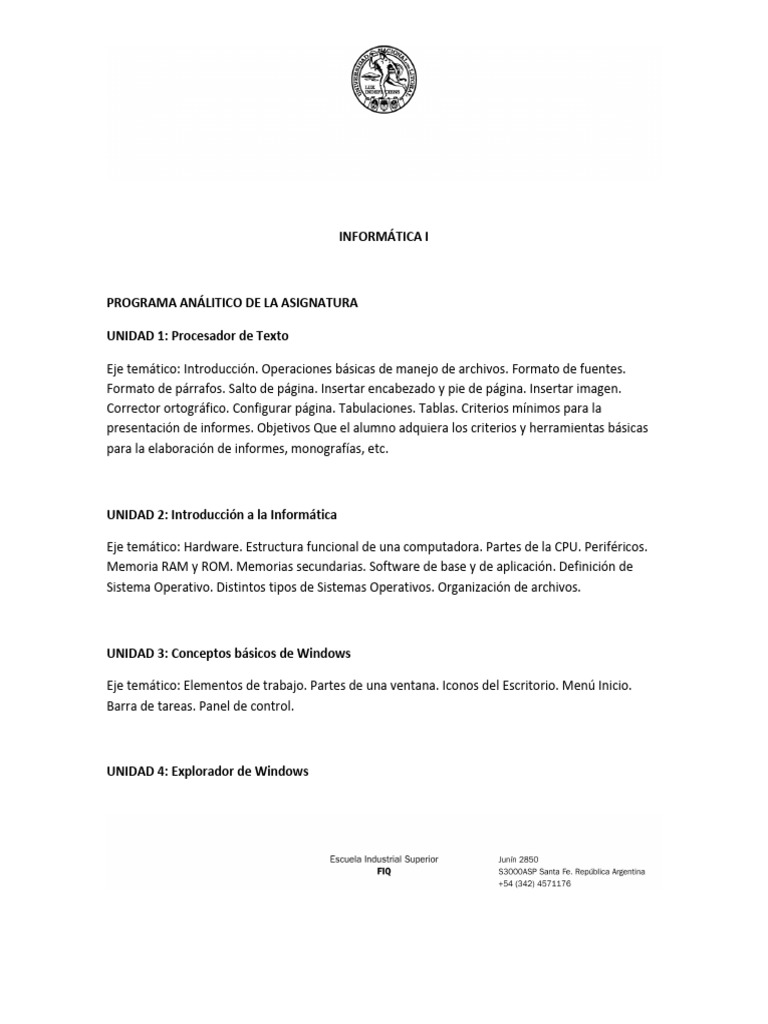 Programa Analítico de Informática I | PDF