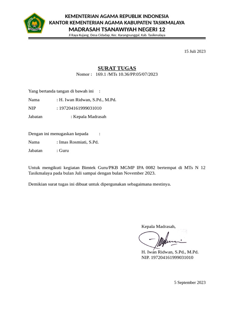 surat tugas pkb salopa | PDF