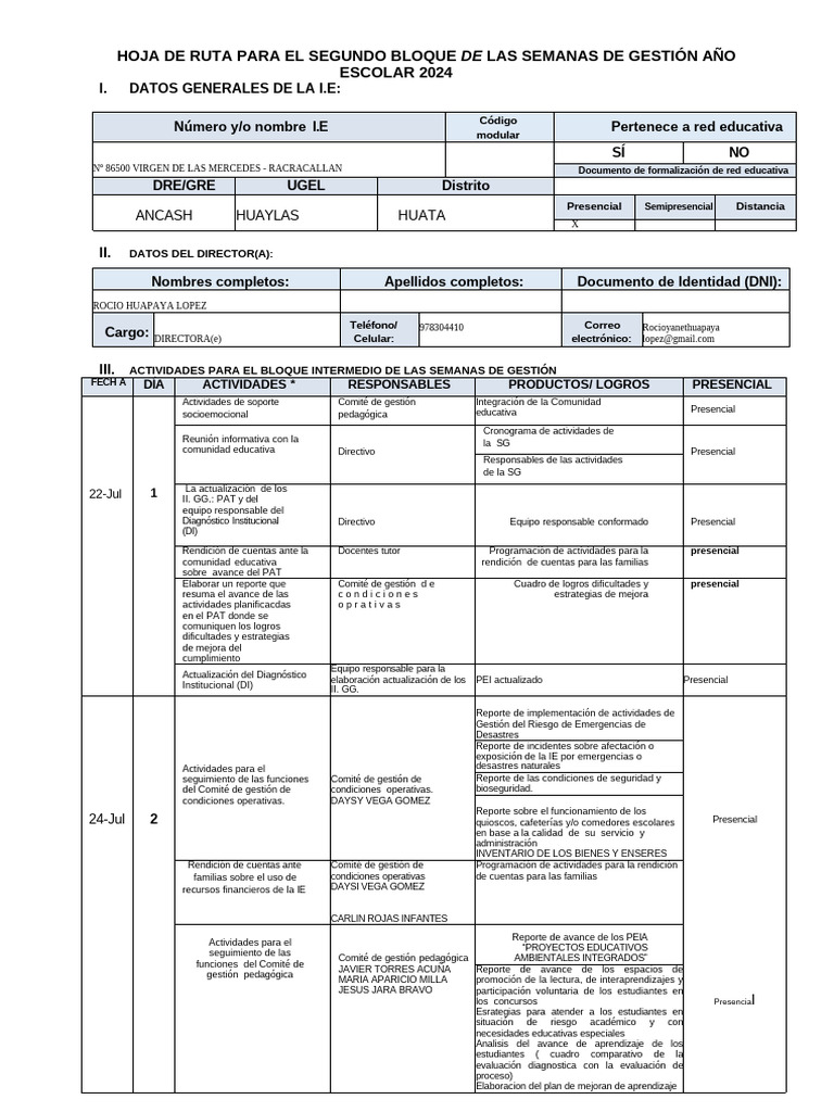 Hoja de Ruta para El Segundo Bloque de Las Semanas de Gestión Año | PDF | Evaluación | Aprendizaje