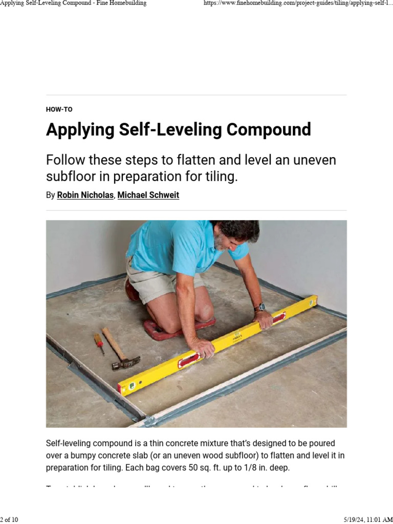Self-Leveling Compound Application Guide | PDF | Concrete | Building ...