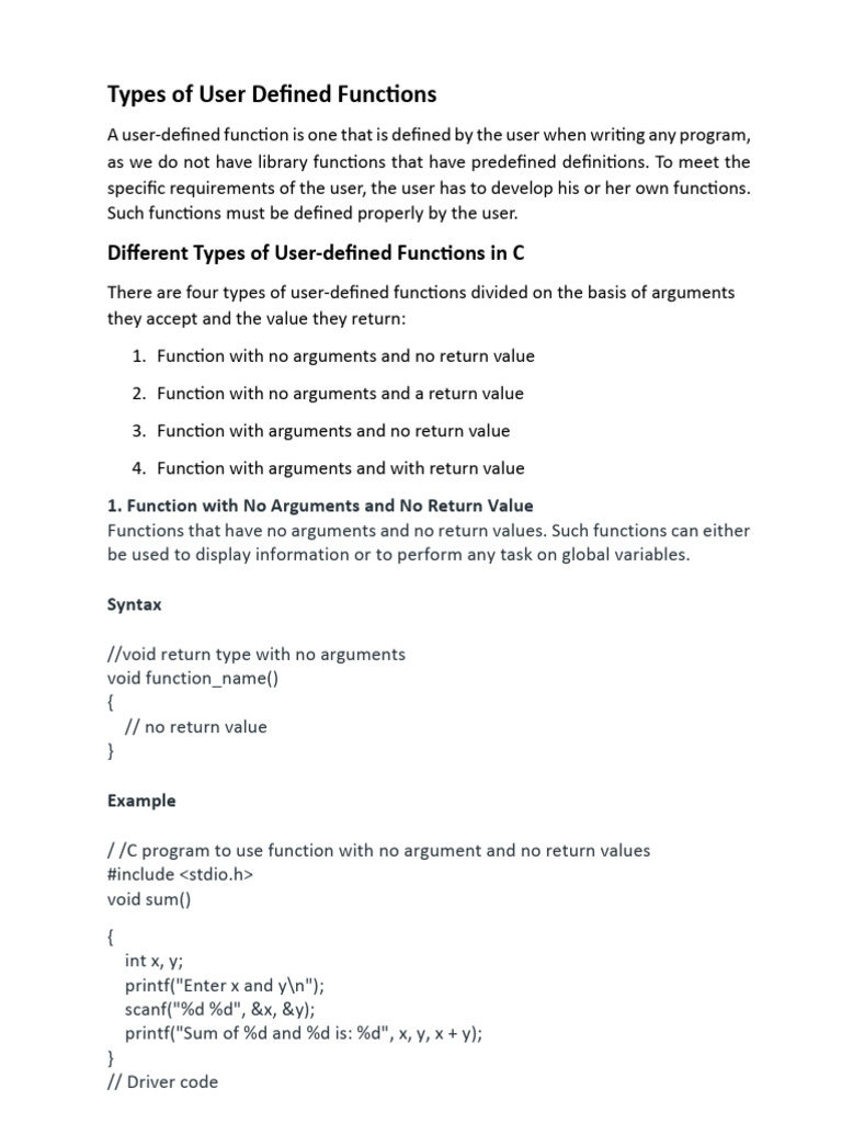 Types of User Defined Functions | PDF | Parameter (Computer Programming) | Computer Science