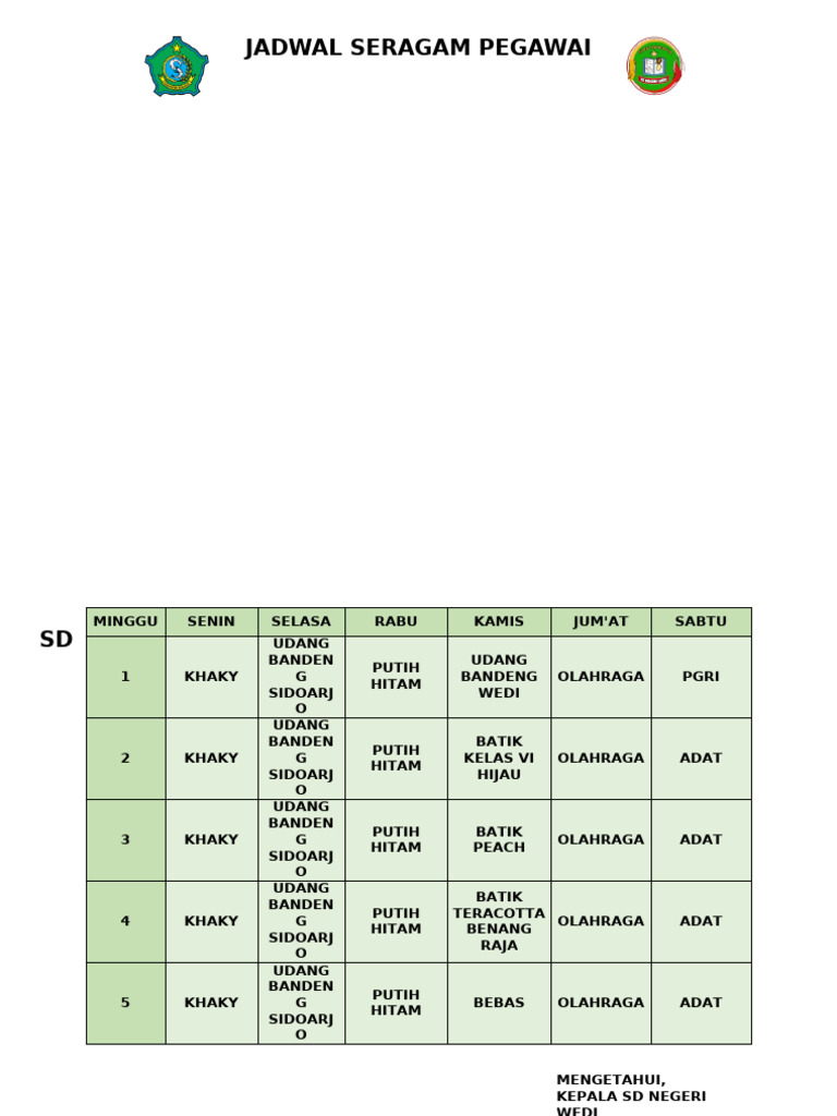 Jadwal Seragam Pegawai | PDF